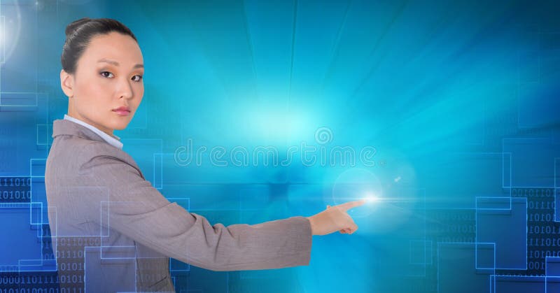 Woman Touching and Interacting with Transition Effect Stock Photo ...