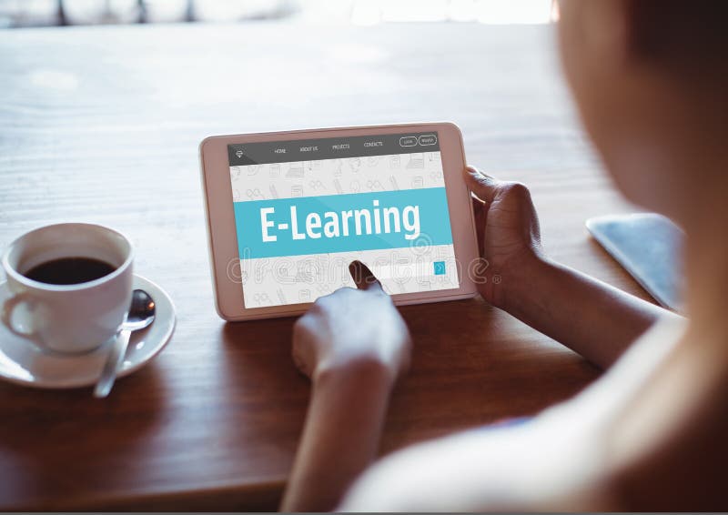 Woman Using a Tablet with E-Learning Information in the Screen Stock ...