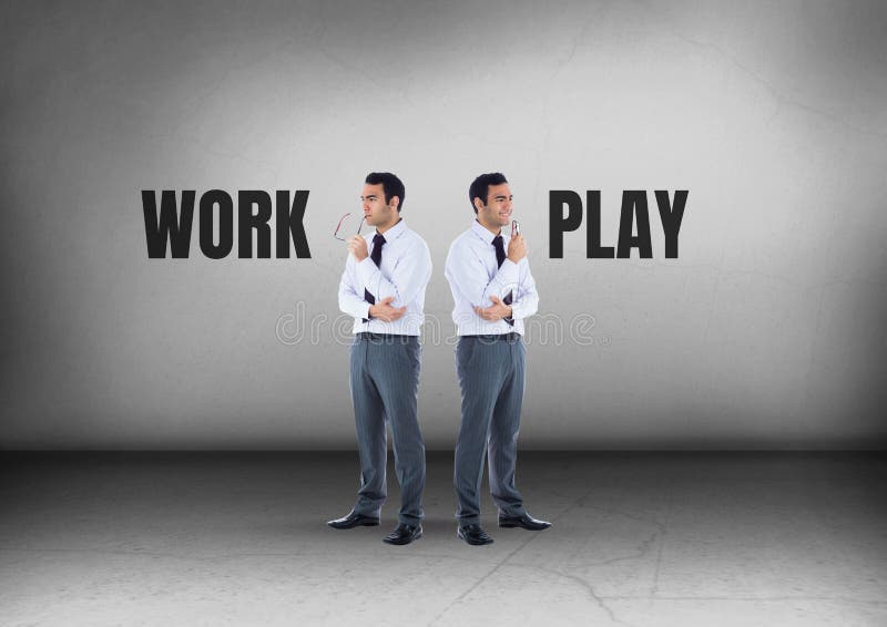 Work or Play Text with Businessman Looking in Opposite Directions Stock ...