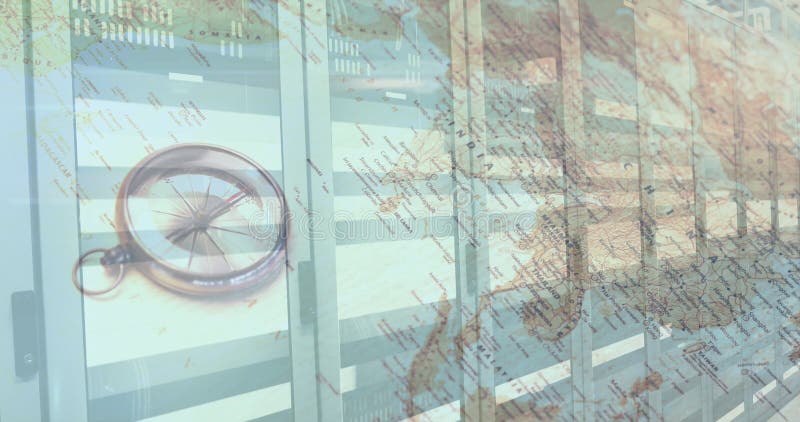 Digital Composition of Compass and World Map Against Computer Server ...
