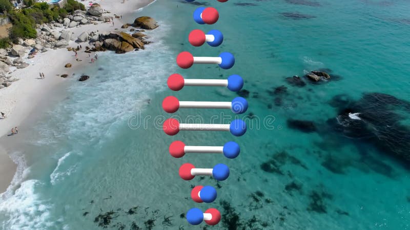Digital Composition of Dna Structure Spinning Against Aerial View of ...