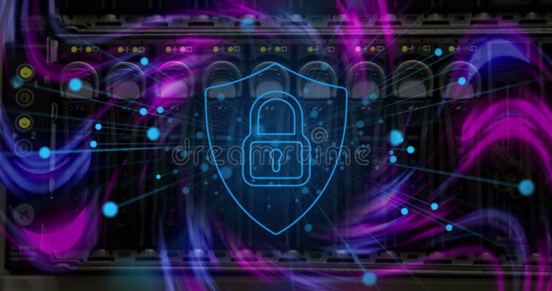 Digital Composition of Security Padlock Icon and Digital Waves Against ...