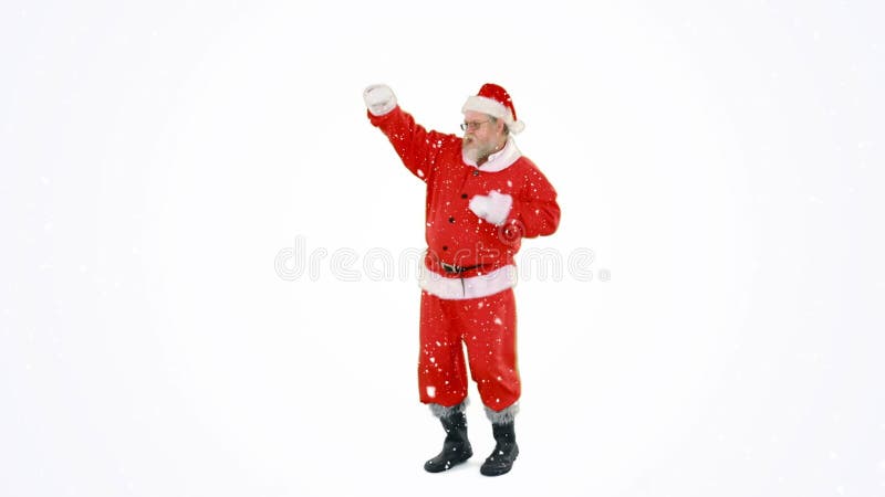 Digital Composition of Snow Falling Over Santa Claus Dancing Against ...