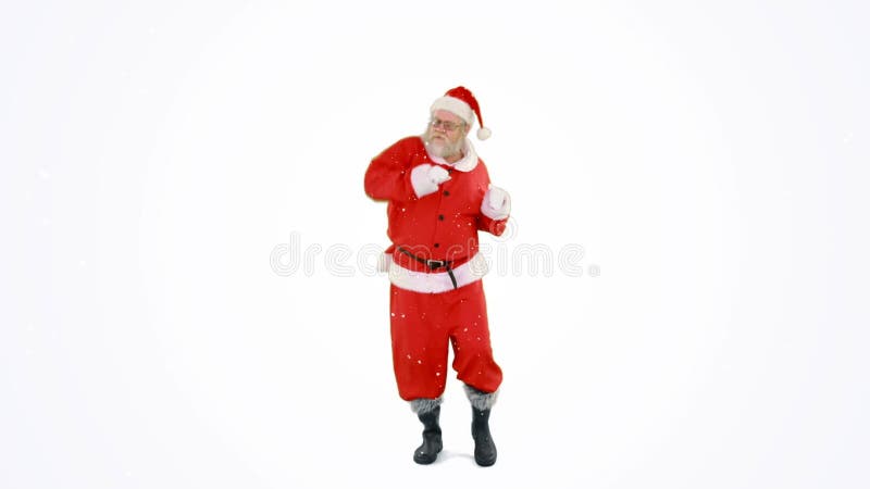 Digital Composition of Snow Falling Over Santa Claus Dancing Against ...