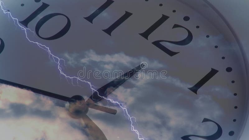 Digital Composition of Ticking Clock Against Thunder Storm in Night Sky ...