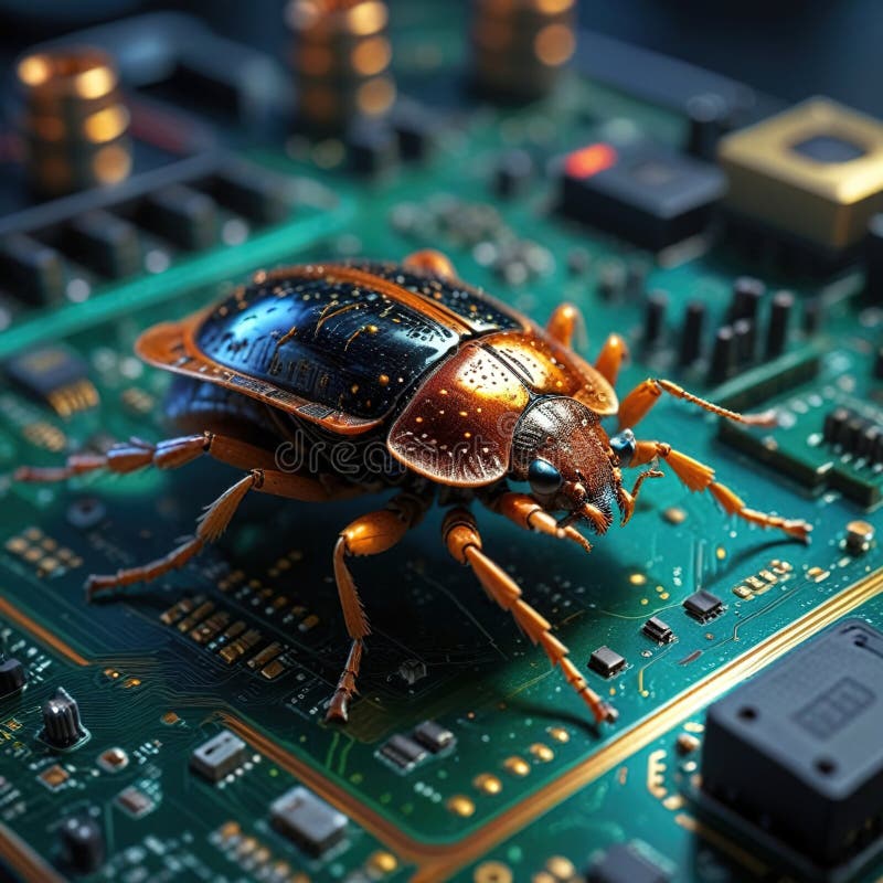 Digital Computer Bug on Circuit Board, Concept Representation of ...