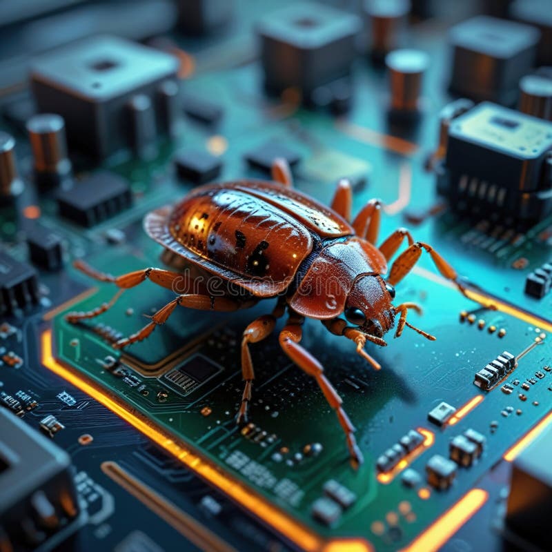 Digital Computer Bug on Circuit Board, Concept Representation of Software Error Stock ...
