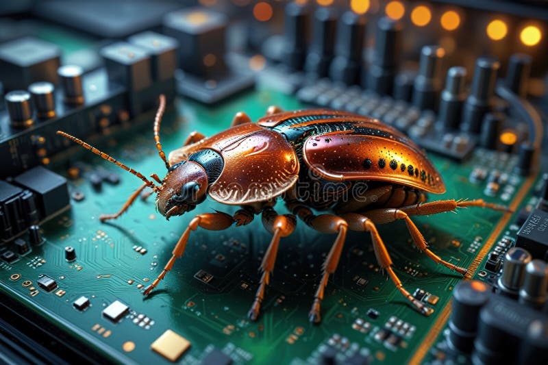 Digital Computer Bug on Circuit Board, Concept Representation of ...