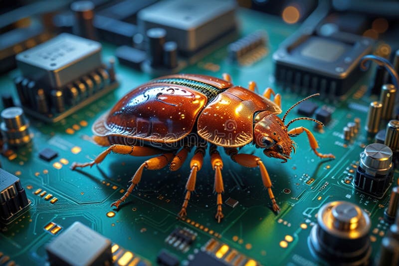 Digital Computer Bug on Circuit Board, Concept Representation of ...
