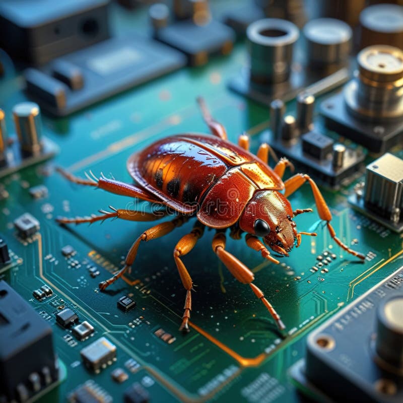 Digital Computer Bug on Circuit Board, Concept Representation of ...