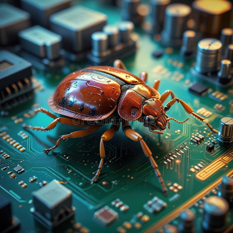 Digital Computer Bug on Circuit Board, Concept Representation of ...