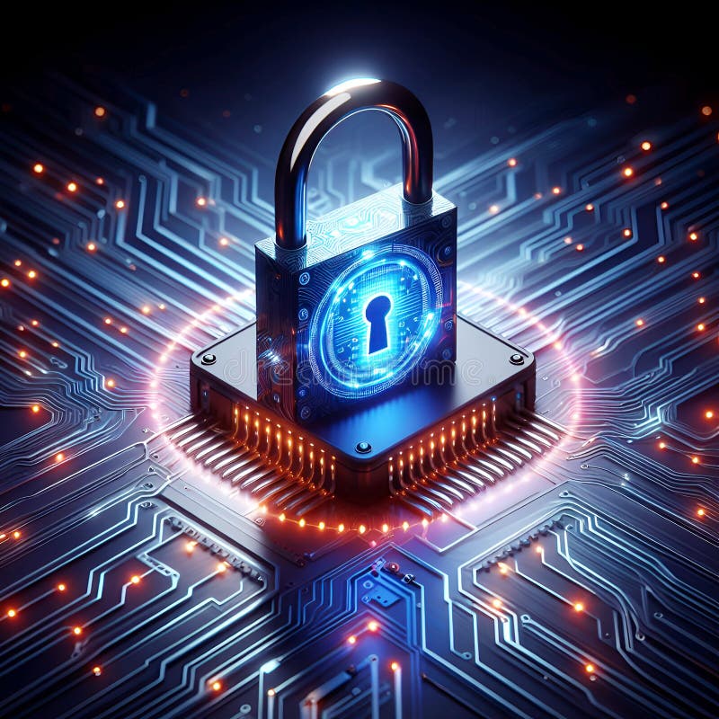 Digital Data Security Padlock on Computer Motherboard Circuit Board ...