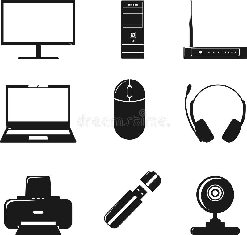 Digital Computer Equipment Icons Set Stock Illustration - Illustration ...