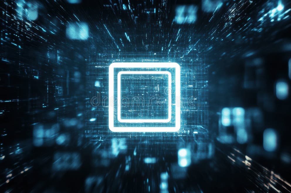 Digital Computer Icon on an Abstract Technology Background with Numbers and Codes that ...