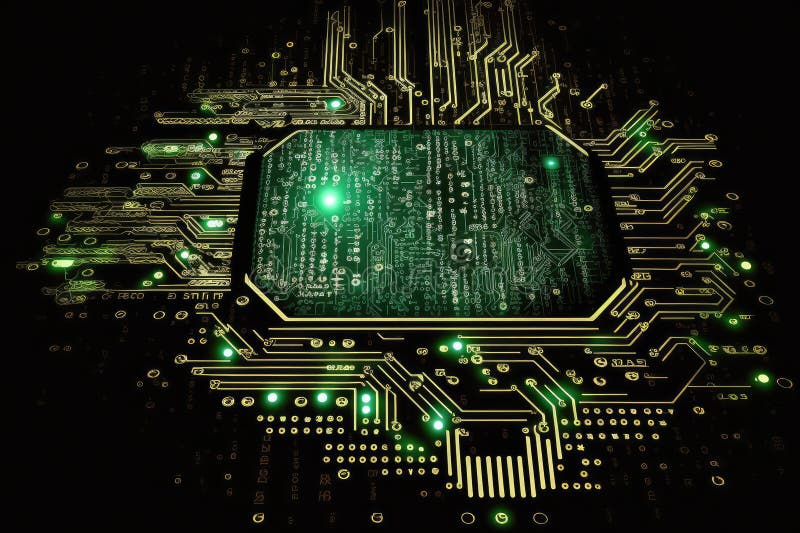 Digital Computer Technology Background With A Circuit Board And Binary Code Design Stock