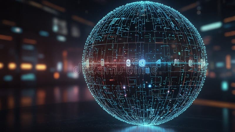 Futuristic Digital AI Sphere with Glowing Cyber Tech Stock Illustration ...