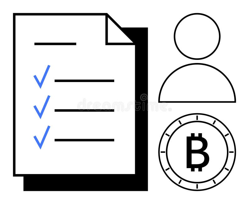 Digital Concept with Checklist, Human Icon, and Bitcoin Symbol for ...
