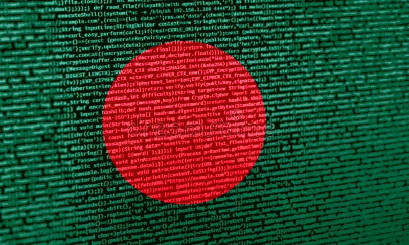 Flag of Bangladesh Over Digital Code. Concept of Cybersecurity ...