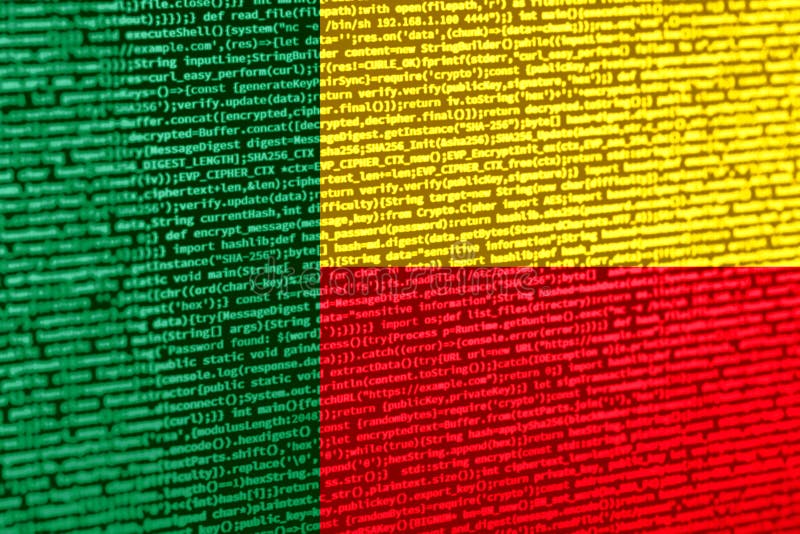 Flag of Benin Over Digital Code. Concept of Cybersecurity, Innovation ...