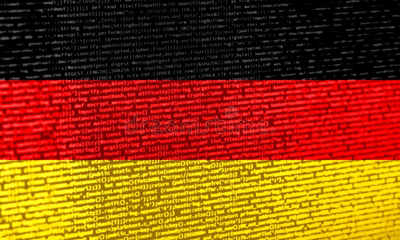 Flag of Germany Over Digital Code. Concept of Cybersecurity, Innovation ...