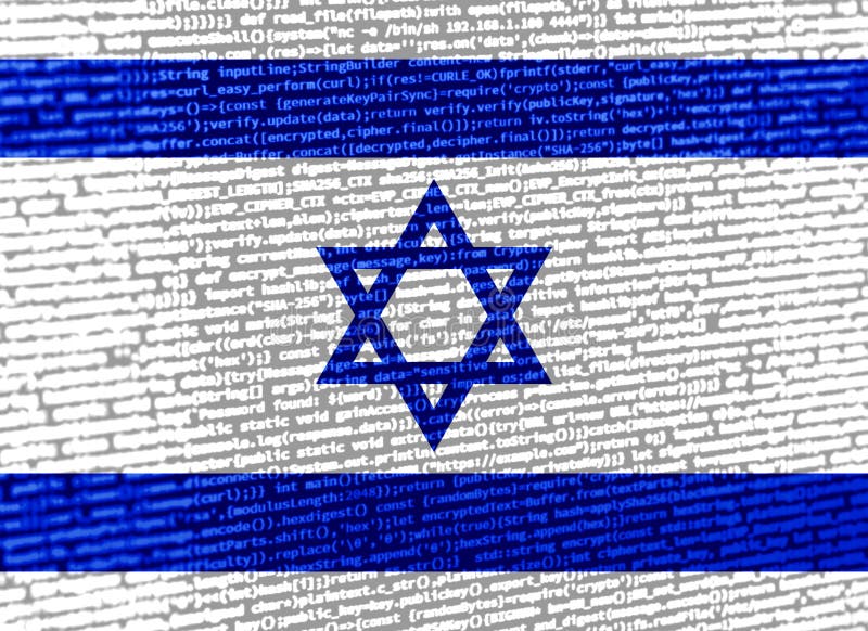 Flag of Israel Over Digital Code. Concept of Cybersecurity, Innovation ...