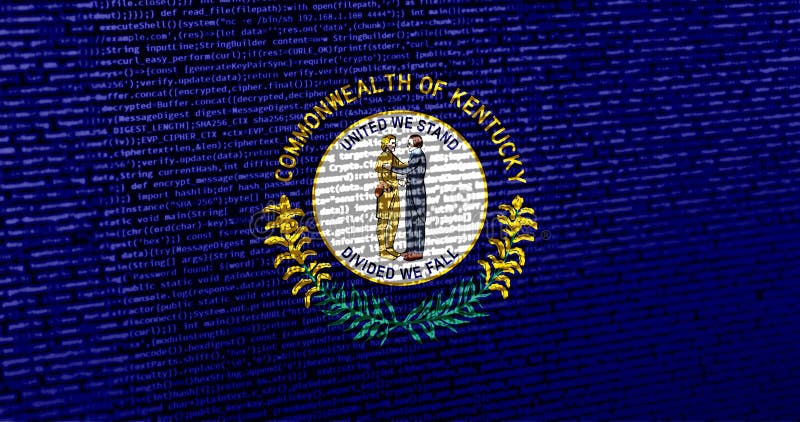Flag of Kentucky Over Digital Code. Concept of Cybersecurity ...