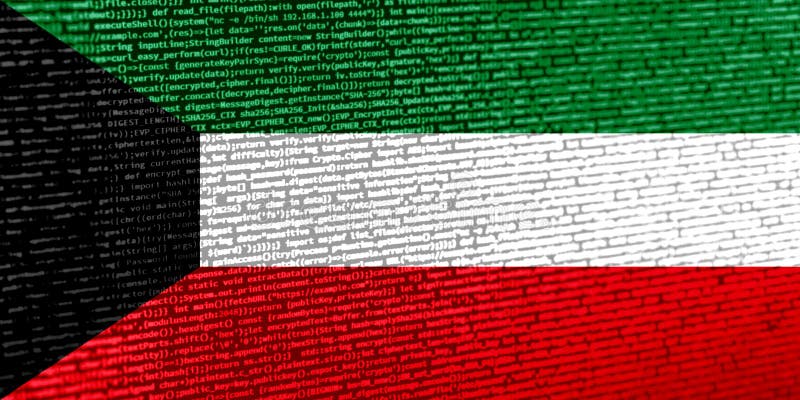 Flag of Kuwait Over Digital Code. Concept of Cybersecurity, Innovation ...