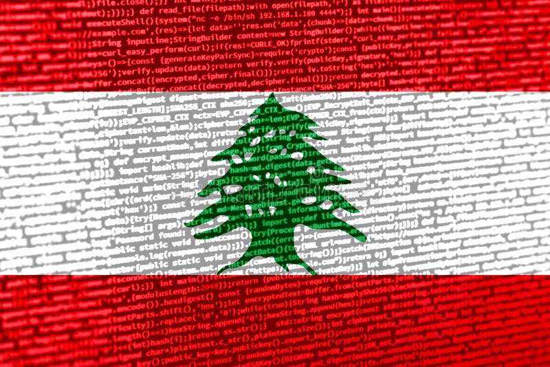 Flag of Lebanon Over Digital Code. Concept of Cybersecurity, Innovation ...