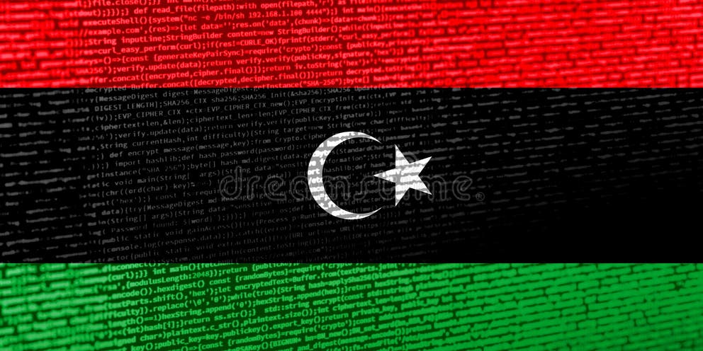 Flag of Libya Over Digital Code. Concept of Cybersecurity, Innovation ...