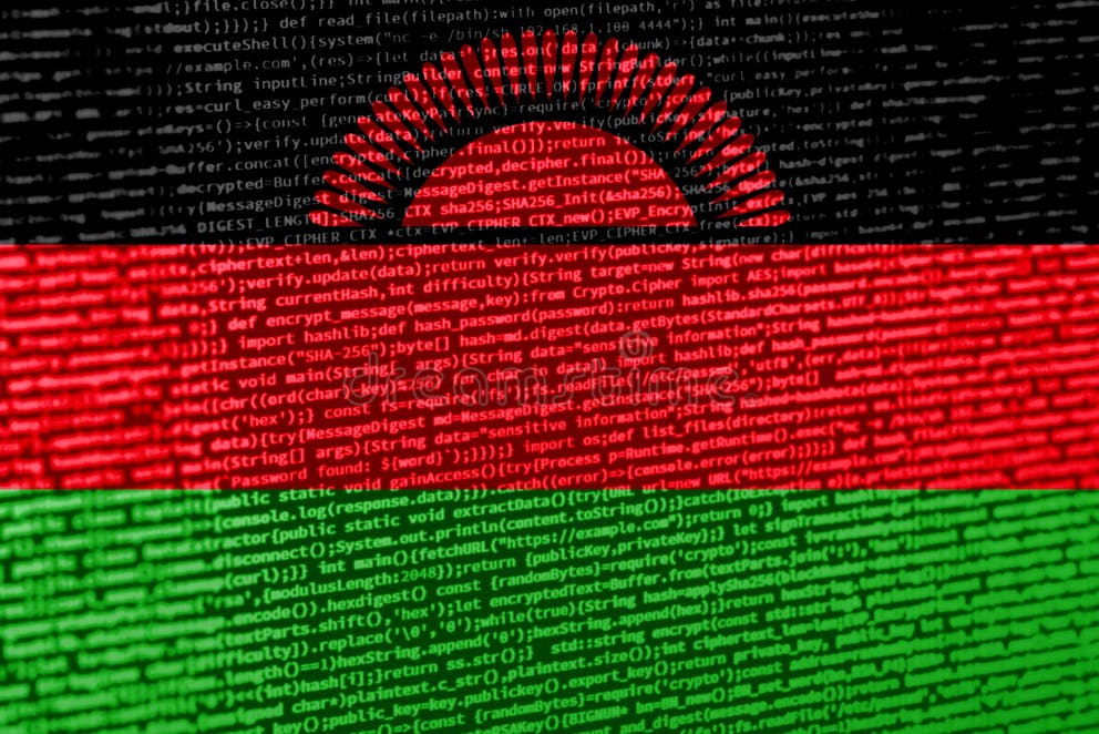 Flag of Malawi Over Digital Code. Concept of Cybersecurity, Innovation ...
