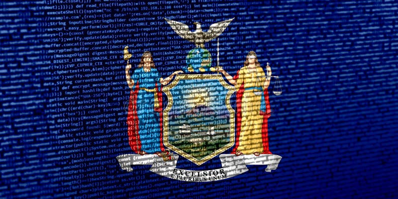 Flag of New York Over Digital Code. Concept of Cybersecurity ...