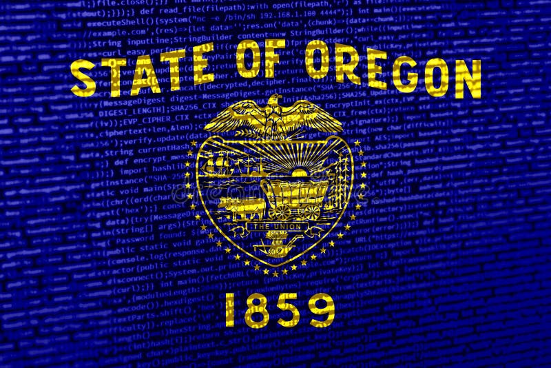Flag of Oregon Over Digital Code. Concept of Cybersecurity, Innovation ...