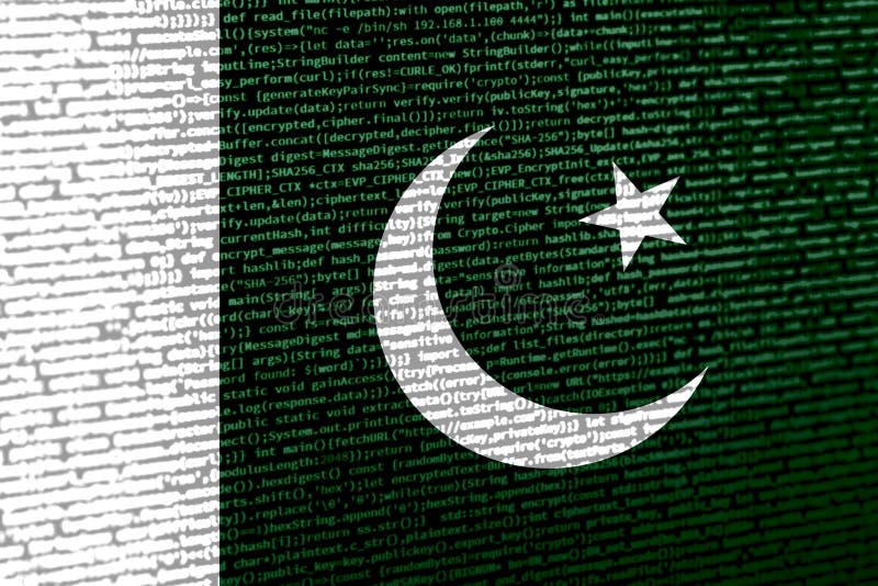Flag of Pakistan Over Digital Code. Concept of Cybersecurity ...