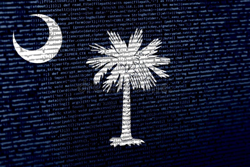 Flag of South Carolina Over Digital Code. Concept of Cybersecurity ...