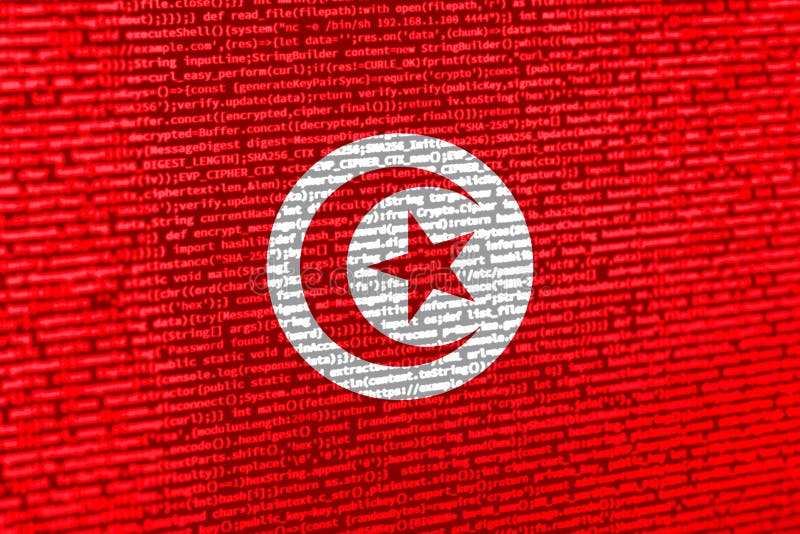 Flag of Tunisia Over Digital Code. Concept of Cybersecurity, Innovation ...