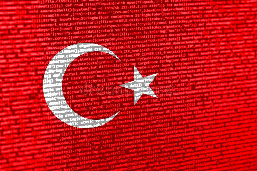 Flag of Turkey Over Digital Code. Concept of Cybersecurity, Innovation ...
