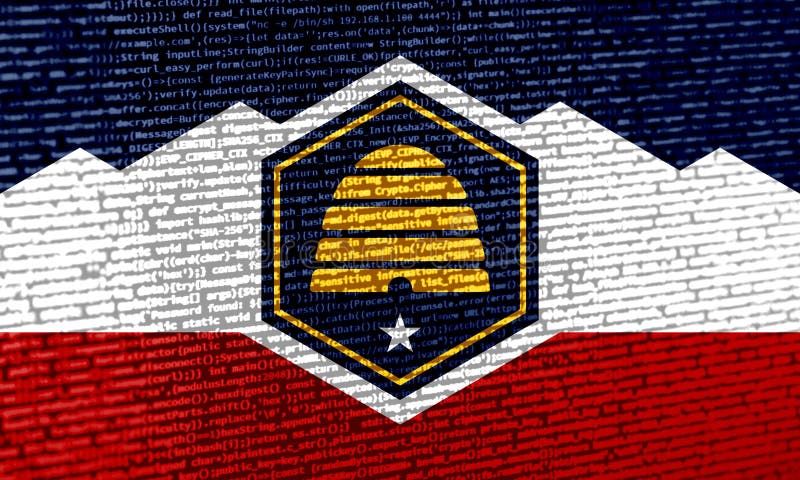 Flag of Utah Over Digital Code. Concept of Cybersecurity, Innovation ...