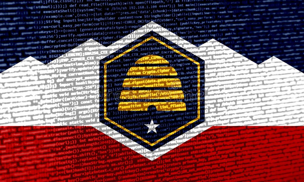 Flag of Utah Over Digital Code. Concept of Cybersecurity, Innovation ...