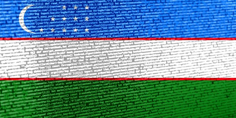 Flag of Uzbekistan Over Digital Code. Concept of Cybersecurity ...