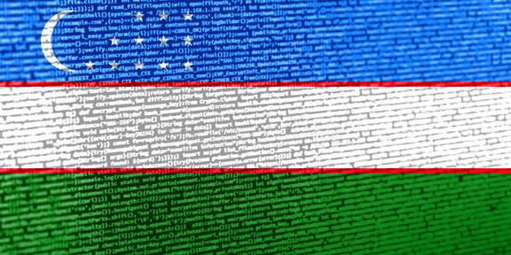 Flag of Uzbekistan Over Digital Code. Concept of Cybersecurity ...