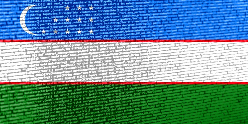 Flag of Uzbekistan Over Digital Code. Concept of Cybersecurity ...