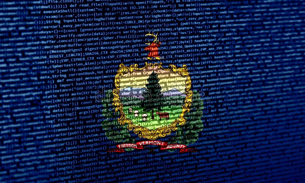 Flag of Vermont Over Digital Code. Concept of Cybersecurity, Innovation ...