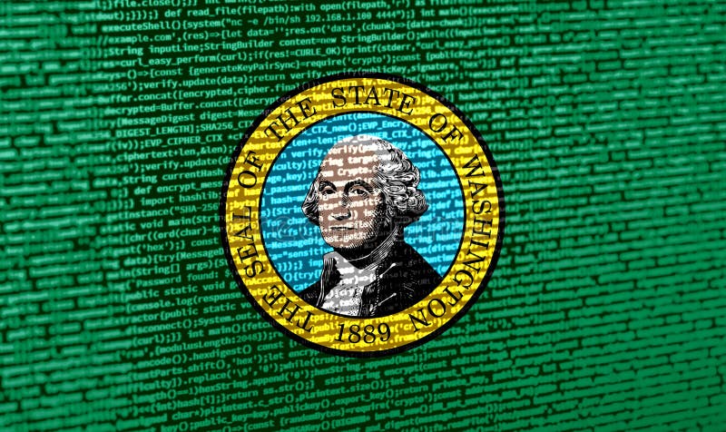 Flag of Washington Over Digital Code. Concept of Cybersecurity ...