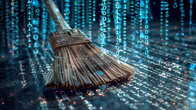 Digital Concept Illustrating Data Cleansing with Broom Sweeping Away ...