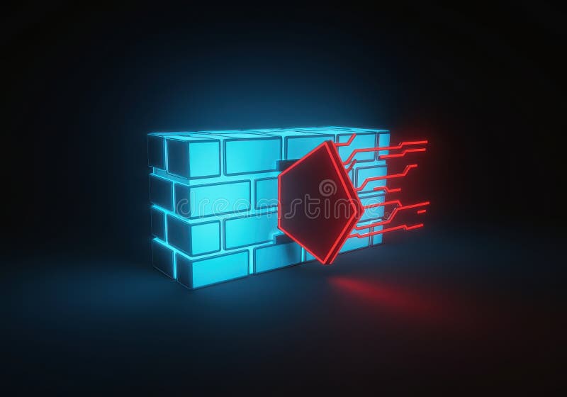 A Digital Concept Illustration Features a Blue, Glowing Brick Wall on a ...
