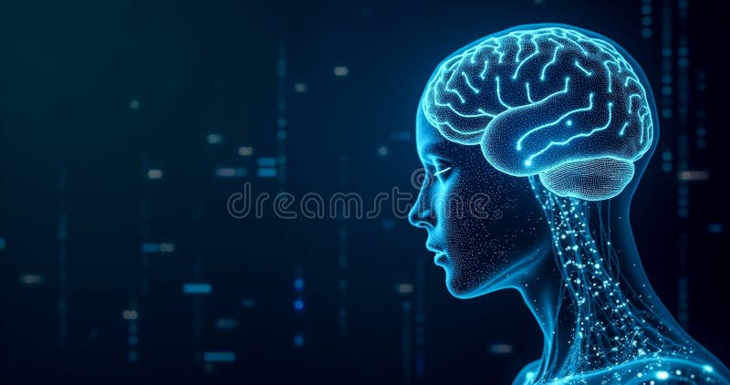 Digital Concept Illustration Human Brain Activity Side View Neural ...