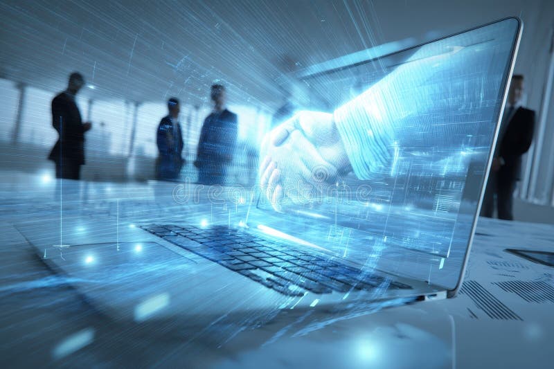 Digital Concept of Remote Deal Negotiation Shown on Laptop with Virtual ...