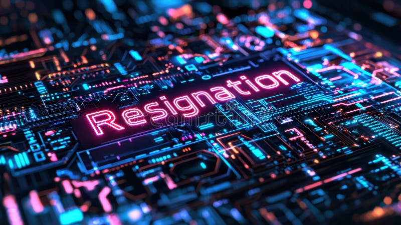Digital Concept of Resignation in Futuristic Technology Background ...