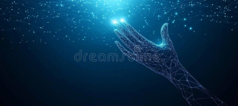 Digital Connect Abstract Hand Reaching for Glowing Network of Dots and ...