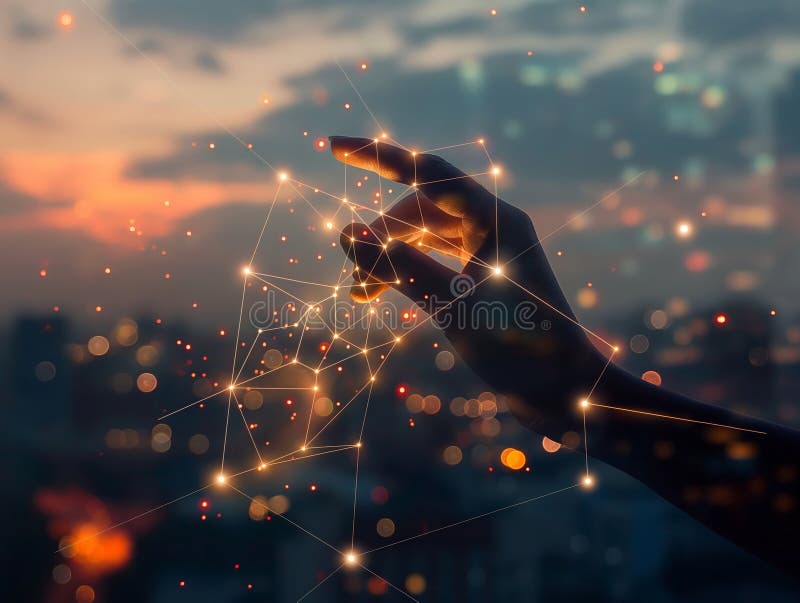 Digital Connection Concept with Human Silhouette and Network Stock ...